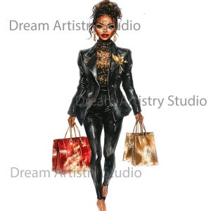 7 Watercolor Black Woman Shopper Clip Art, Afro American Woman Shopping ...