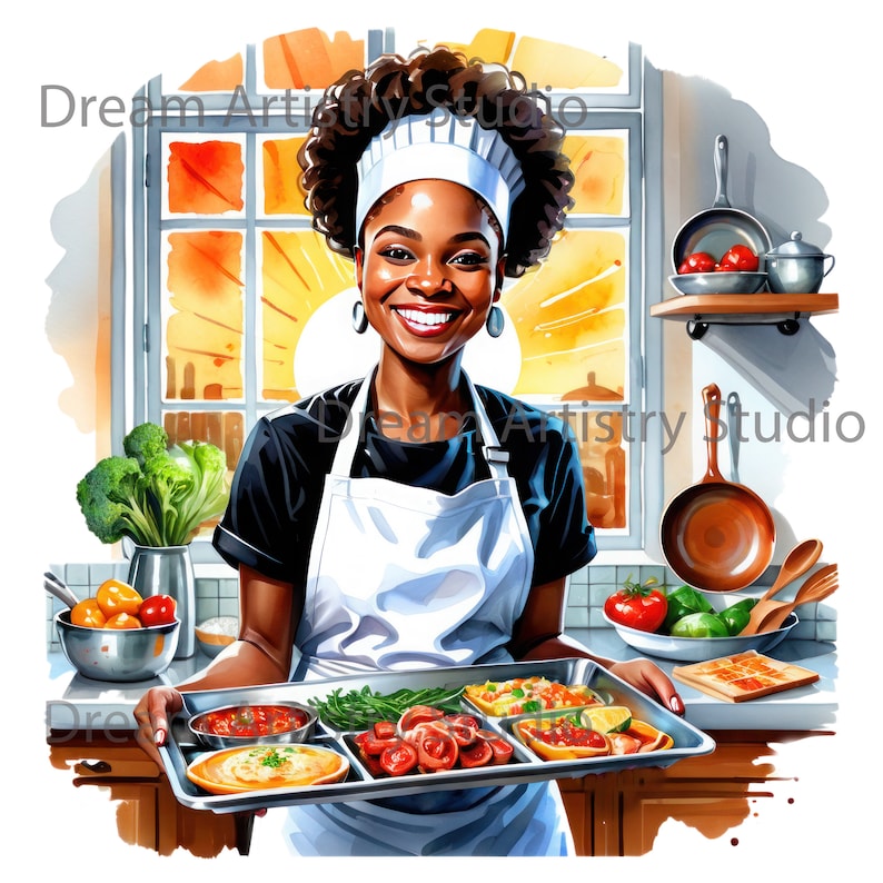 Watercolor Black Woman Chef Clipart, Afro American Chef Png, Cooking ...