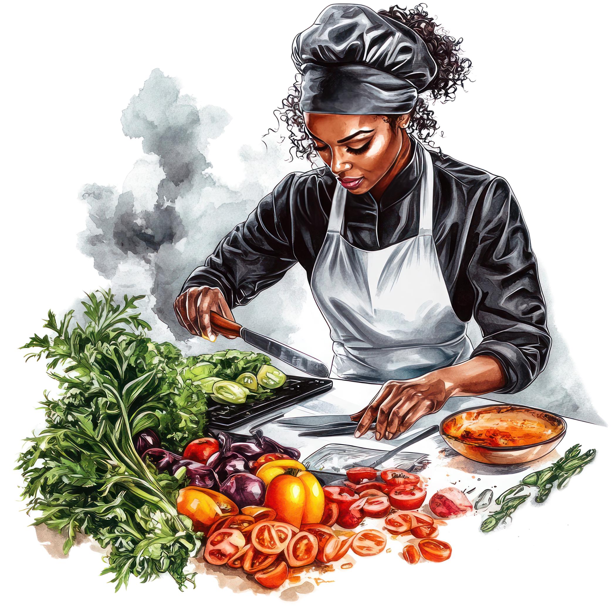 Watercolor Black Woman Chef Clipart, Afro American Chef Png, Cooking ...