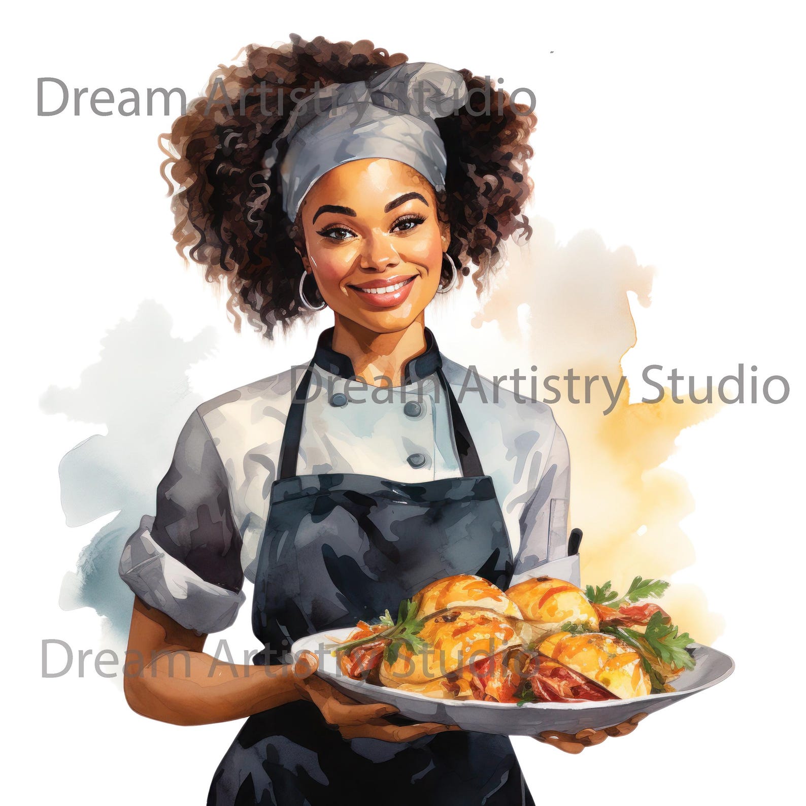 Watercolor Black Woman Chef Clipart, Afro American Chef Png, Cooking ...