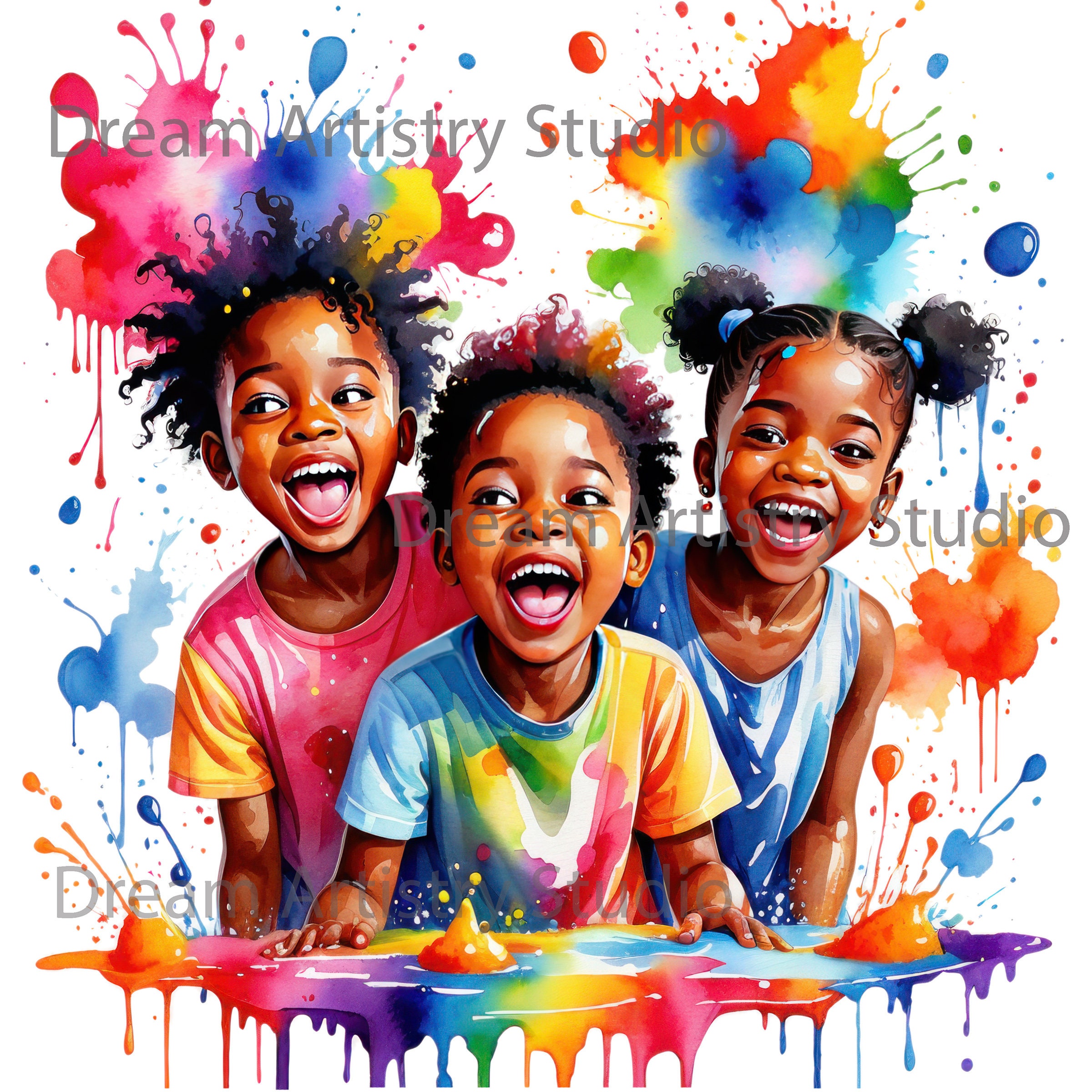 7 Watercolor Happy Black Kids Playing Clipart, Afro American Childrenr ...