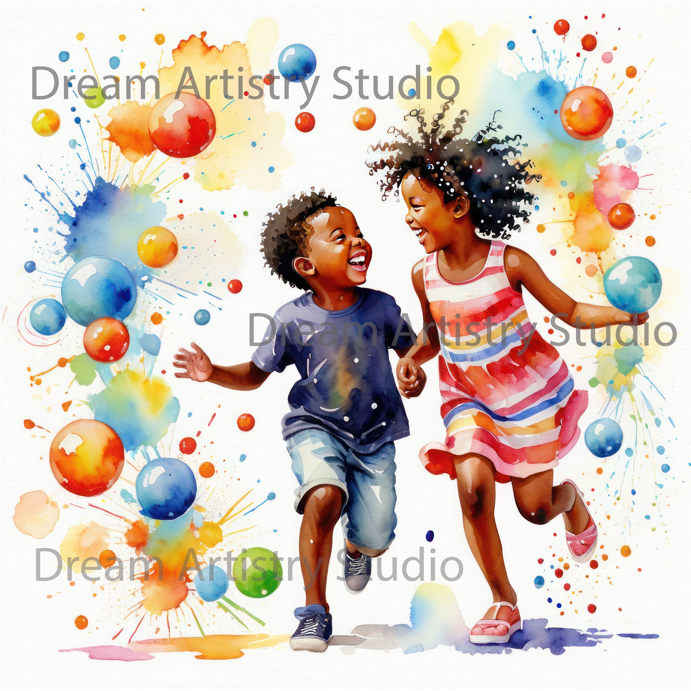 7 Watercolor Happy Black Kids Playing Clipart, Afro American Childrenr ...
