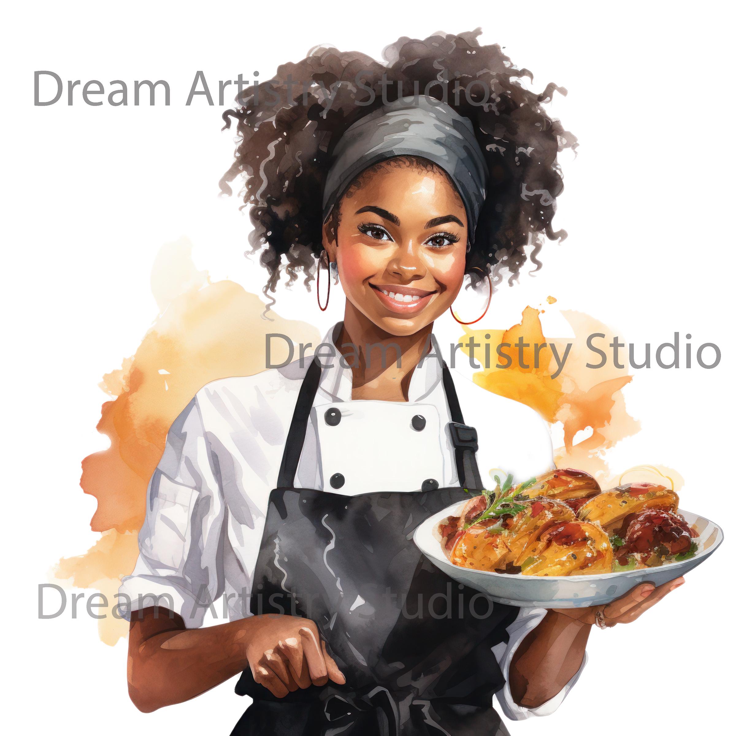 Watercolor Black Woman Chef Clipart, Afro American Chef Png, Cooking ...