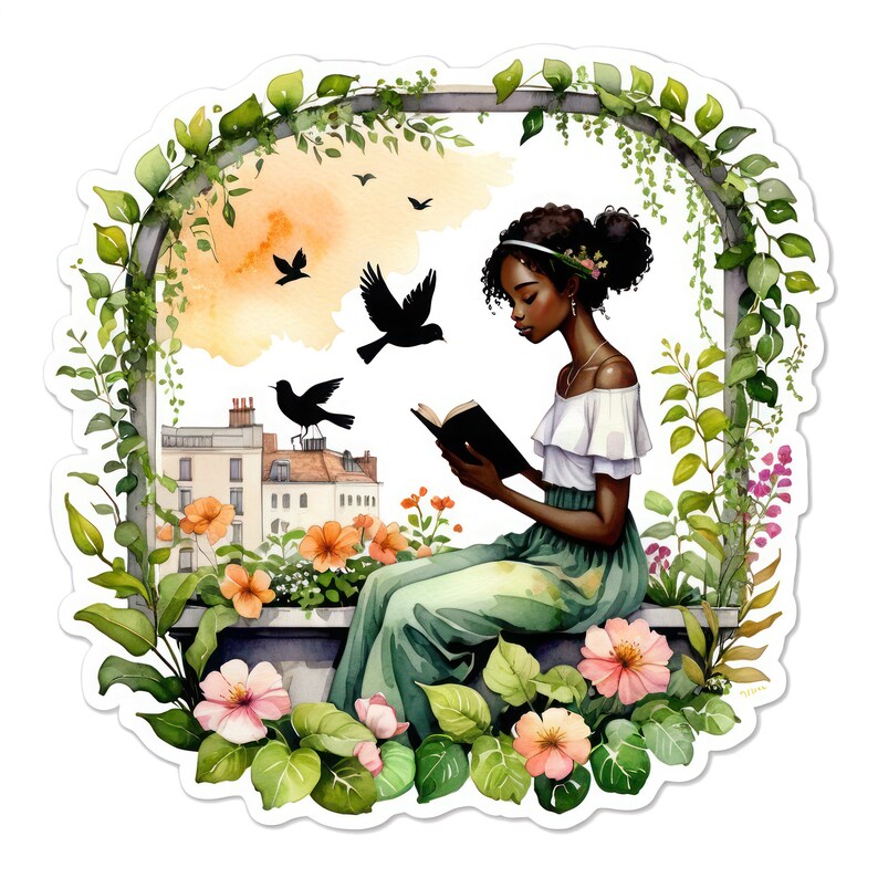 Watercolor Black Girl Student Clip Art, Book Png, Reading Clip Art ...