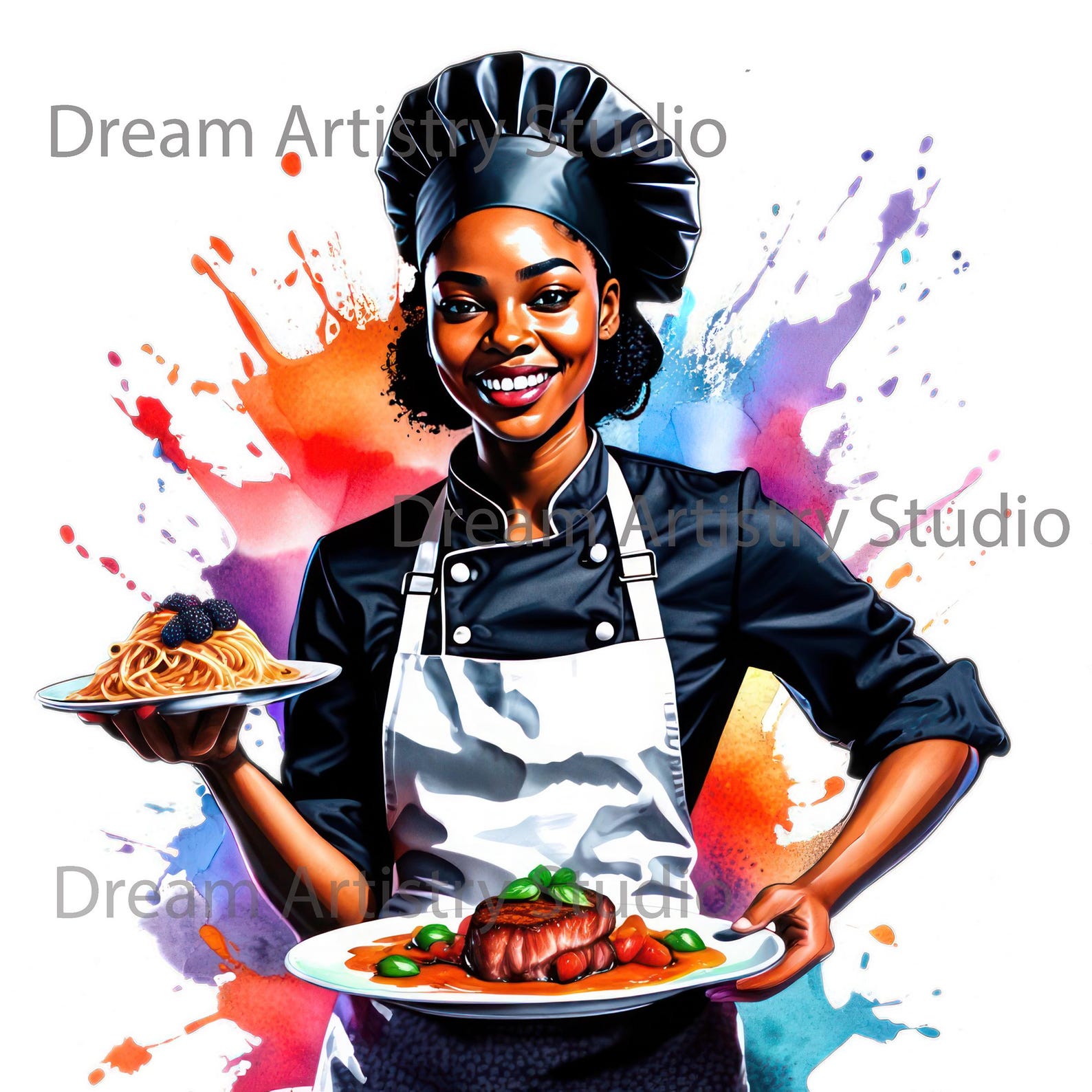 Watercolor Black Woman Chef Clipart, Afro American Chef Png, Cooking ...