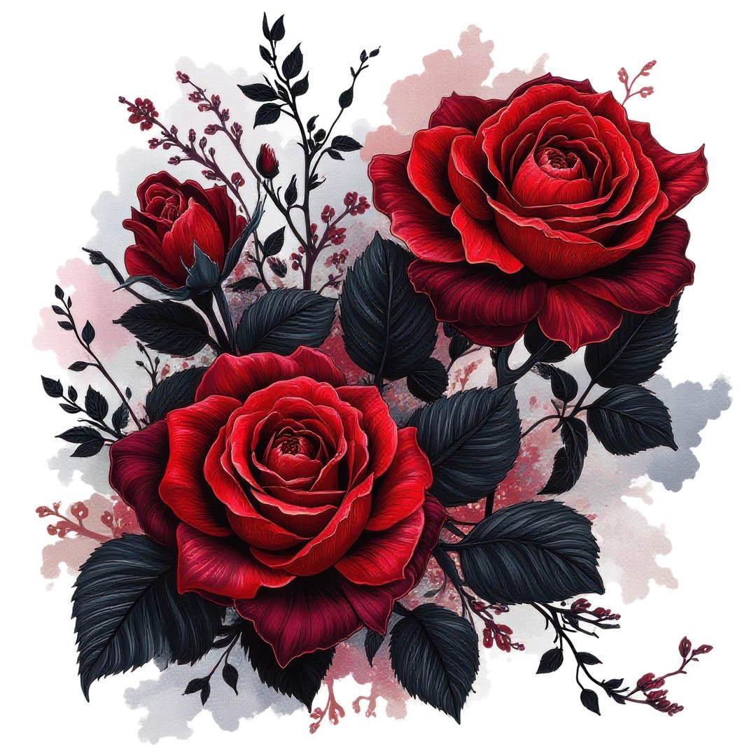 7 Red Roses Flowers Png, Printable Flowers Clipart, Printable Roses ...