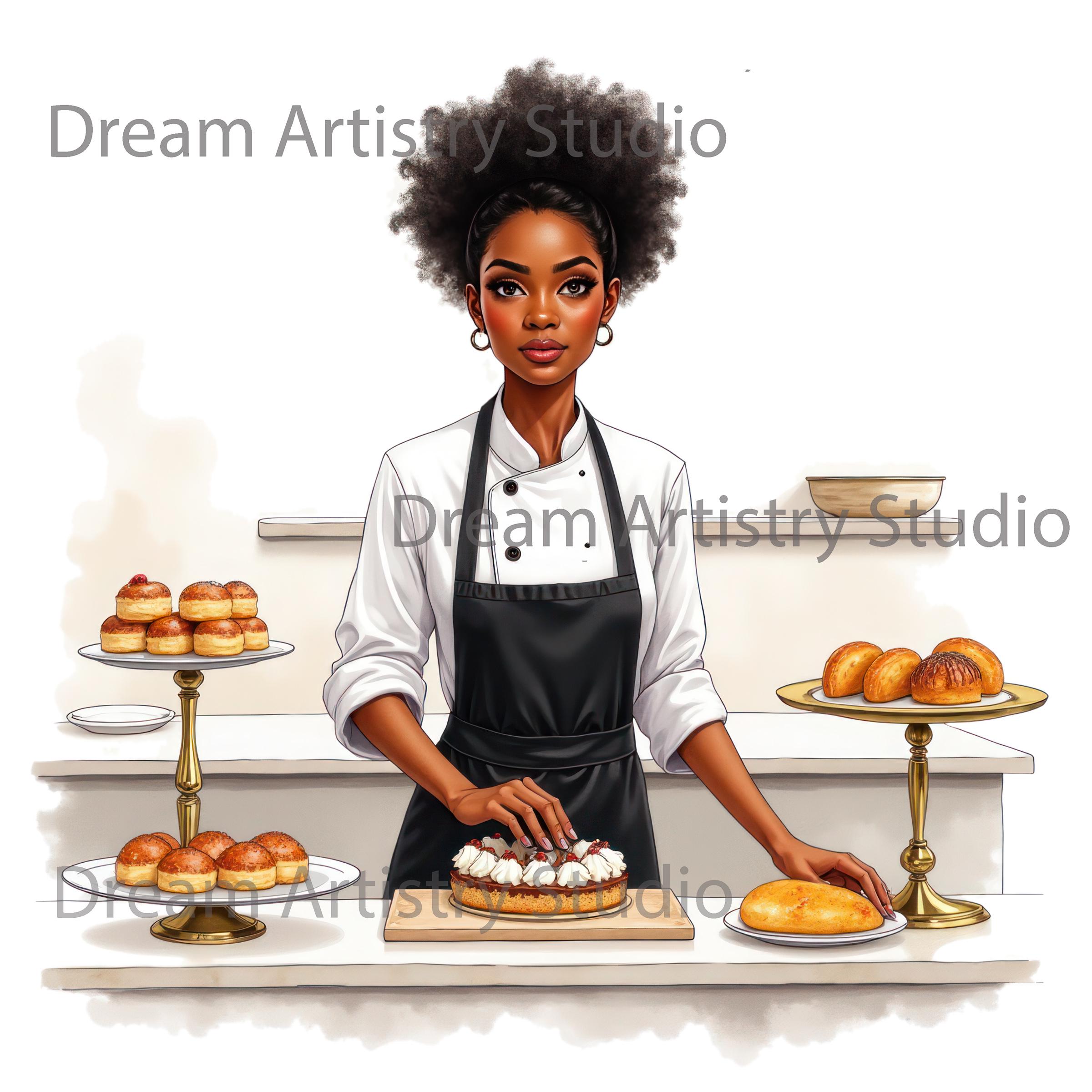 Watercolor Black Woman Chef Clipart, Afro American Chef Png, Cooking ...
