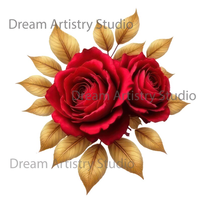 7 Red Gold Roses Flowers Png, Printable Flowers Clipart, Printable ...