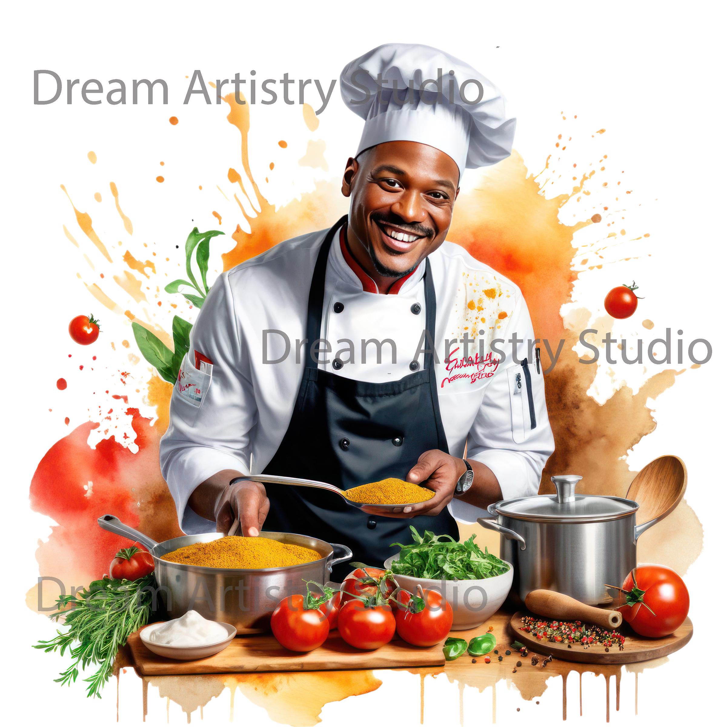 Watercolor Black Man Chef Clipart, Afro American Chef Png, Cooking ...