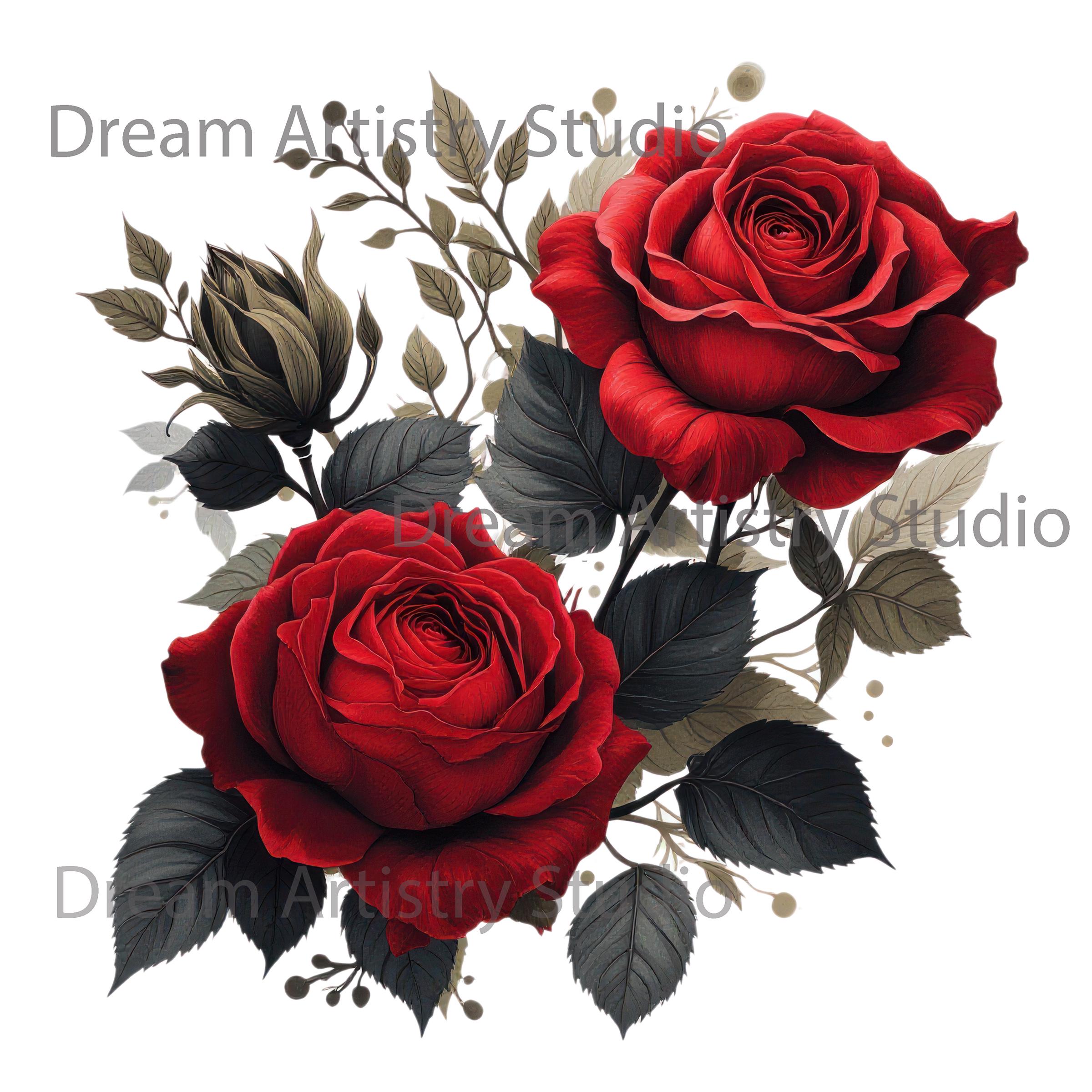 7 Red Roses Flowers Png, Printable Flowers Clipart, Printable Roses ...