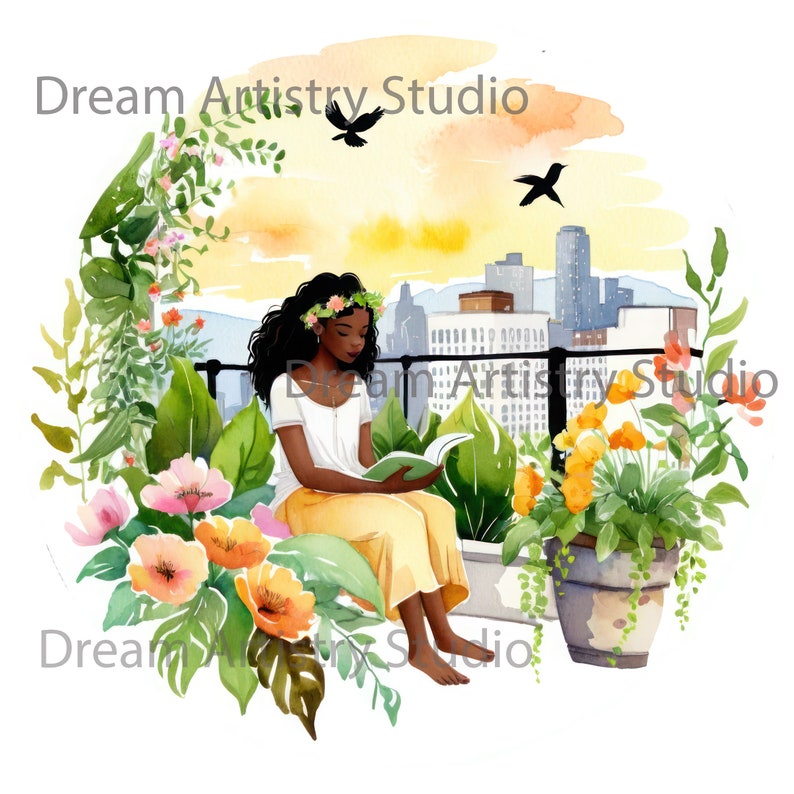 Watercolor Black Girl Student Clip Art, Book Png, Reading Clip Art ...