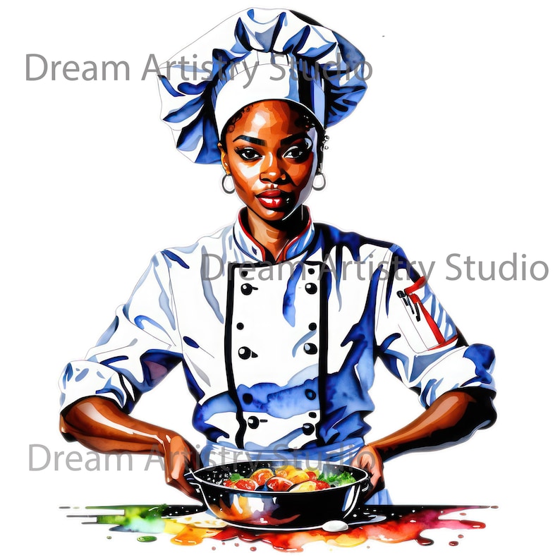 Watercolor Black Woman Chef Clipart, Afro American Chef Png, Cooking ...