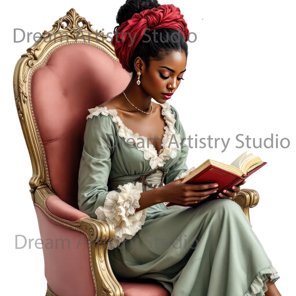 Watercolor Vintage Style Black Girl Reading Clip Art, Book Png, Reading ...