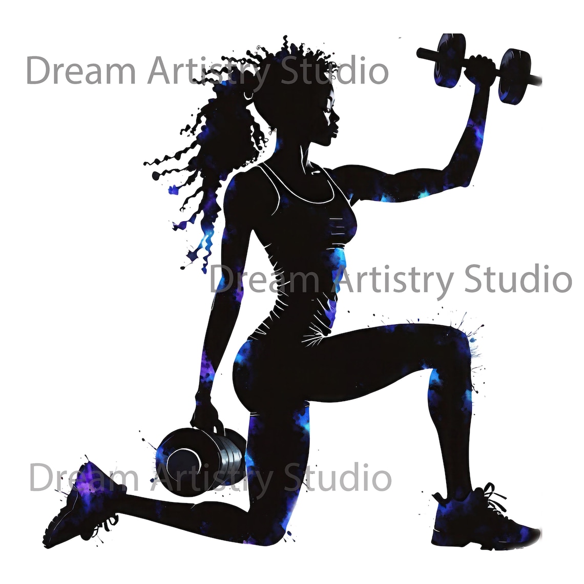 7 Watercolor Black Woman Workout Clipart, Afro American Woman Doing ...