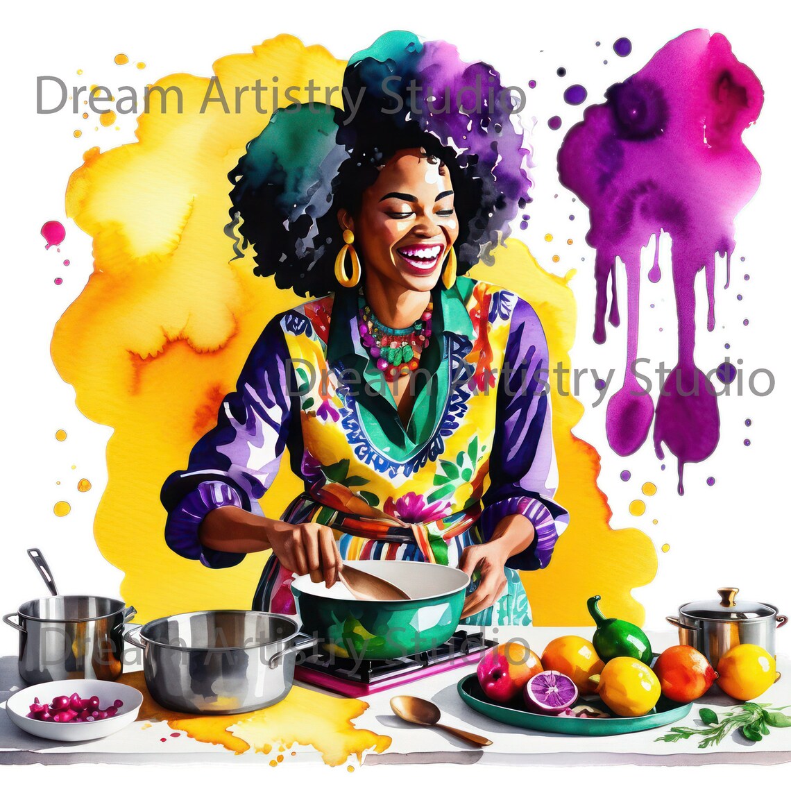 7 Watercolor Black Woman Cooking Clipart, Afro American Woman Cook ...