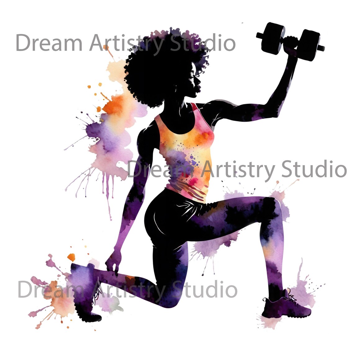 7 Watercolor Black Woman Workout Clipart, Afro American Woman Doing ...