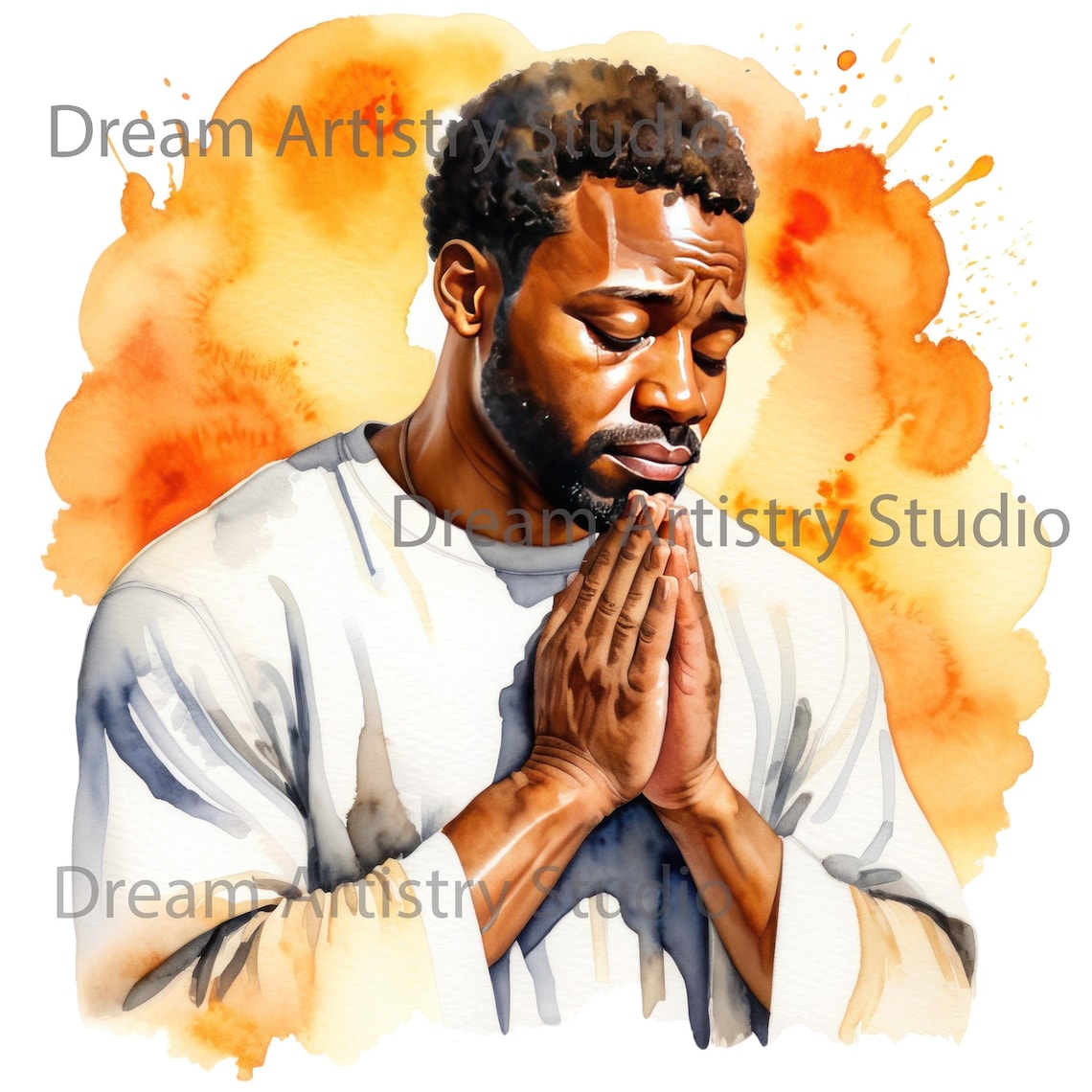 7 Watercolor Black Man Praying Clip Art, African American Prayer Png ...