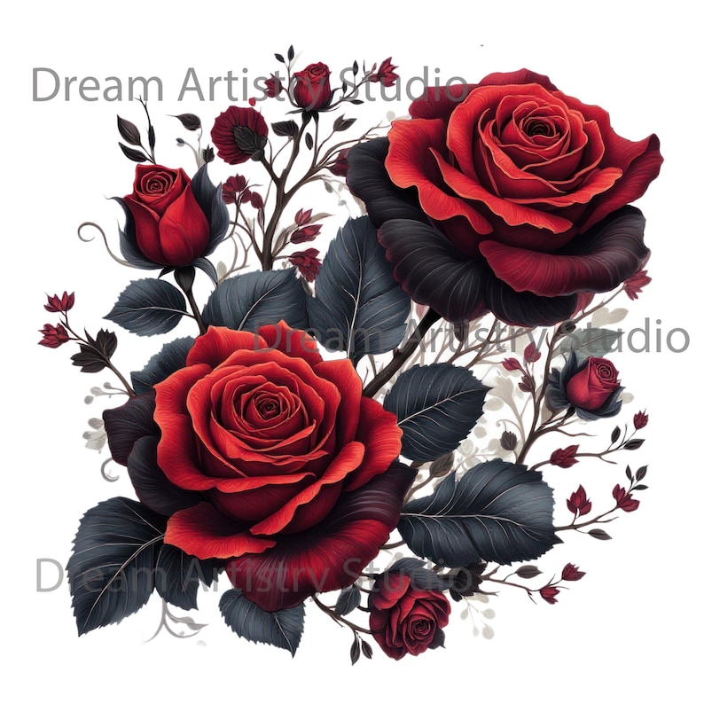 7 Red Roses Flowers Png, Printable Flowers Clipart, Printable Roses ...