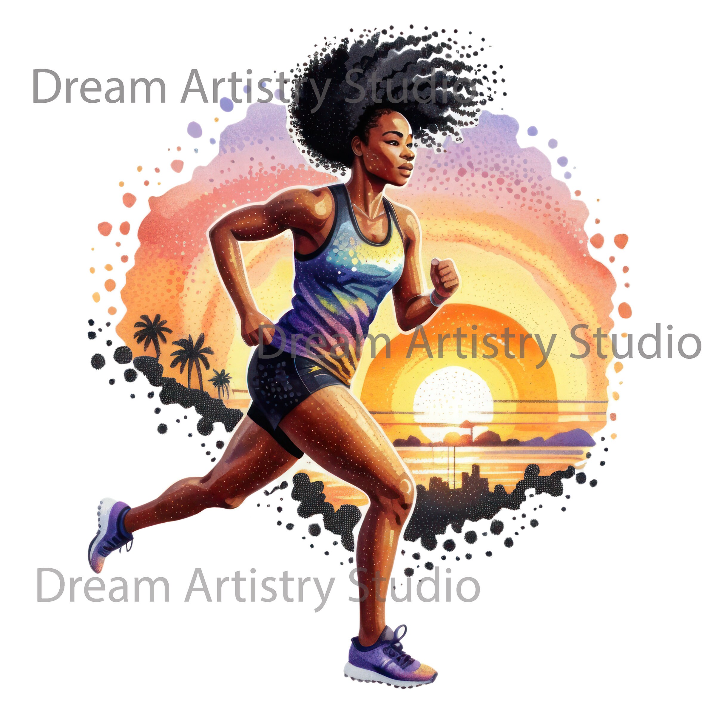 7 Watercolor Black Woman Running, Afro American Woman Runner Png ...