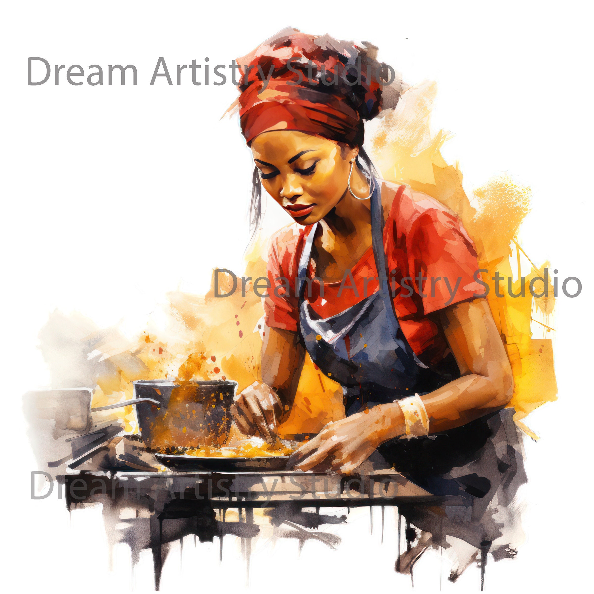 7 Watercolor Black Woman Cooking Clipart, Afro American Woman Cook ...