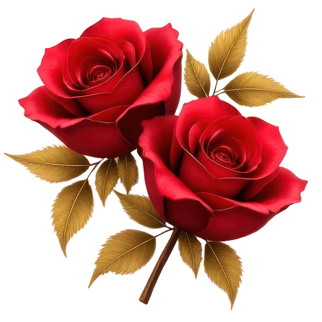 7 Red Gold Roses Flowers Png, Printable Flowers Clipart, Printable ...