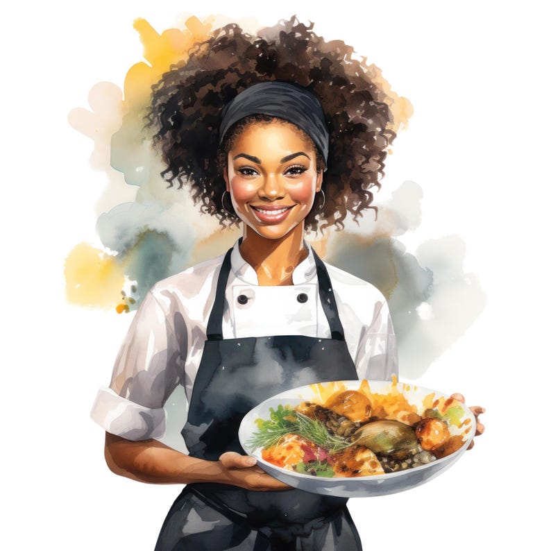 Watercolor Black Woman Chef Clipart, Afro American Chef Png, Cooking ...