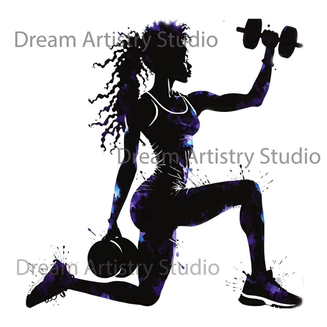 7 Watercolor Black Woman Workout Clipart, Afro American Woman Doing ...