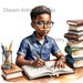 7 Watercolor Black Boy Student Clip Art, Book Lover Png, Reading Clip ...