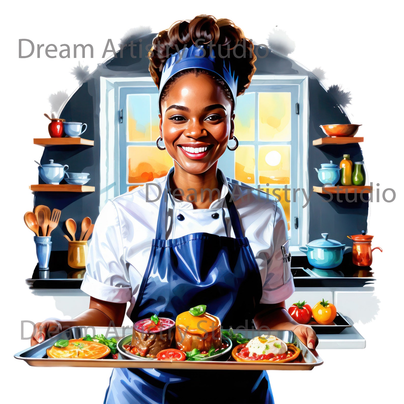 Watercolor Black Woman Chef Clipart, Afro American Chef Png, Cooking ...