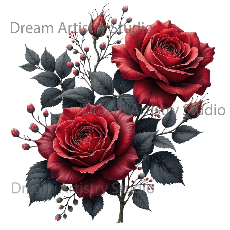 7 Red Roses Flowers Png, Printable Flowers Clipart, Printable Roses ...