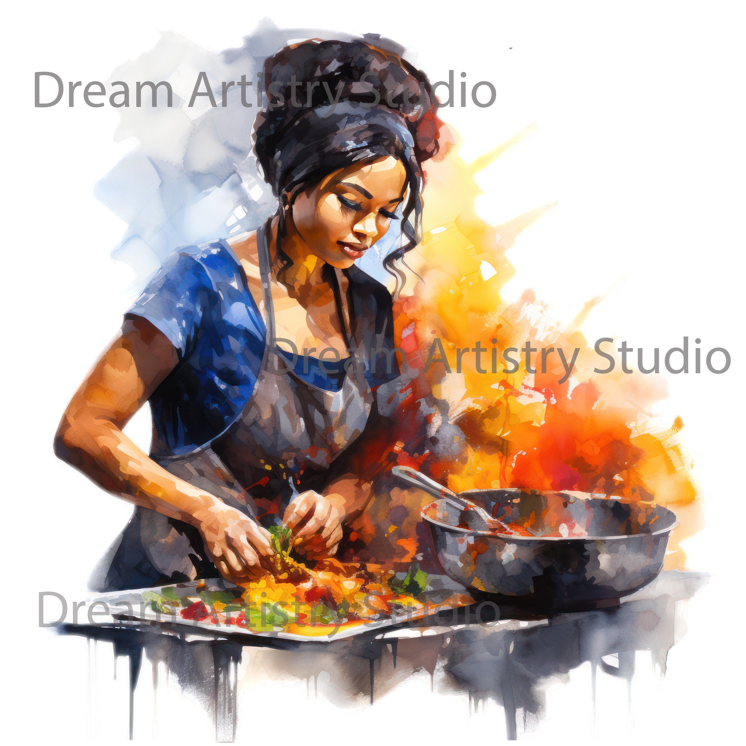 7 Watercolor Black Woman Cooking Clipart, Afro American Woman Cook ...