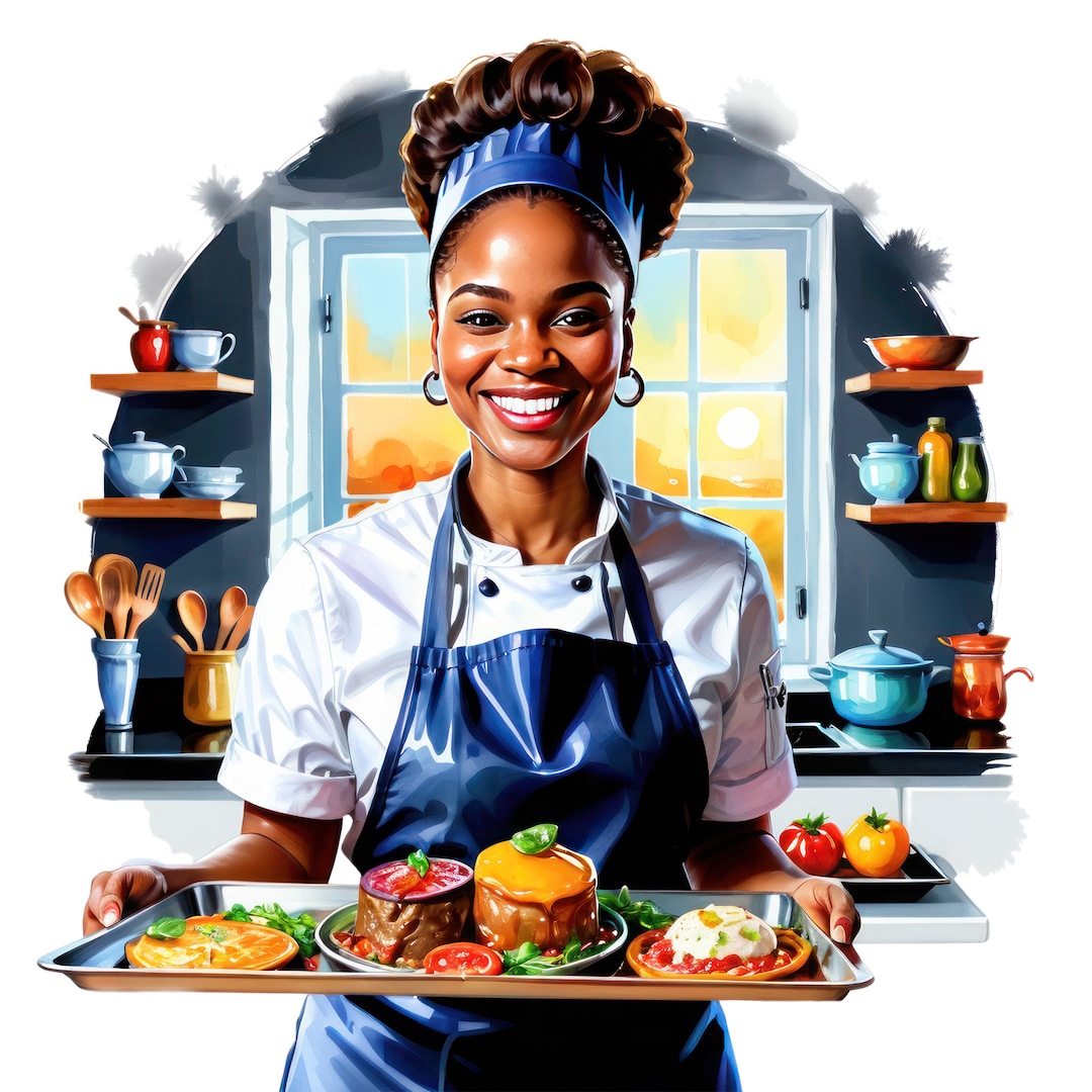 Watercolor Black Woman Chef Clipart, Afro American Chef Png, Cooking ...