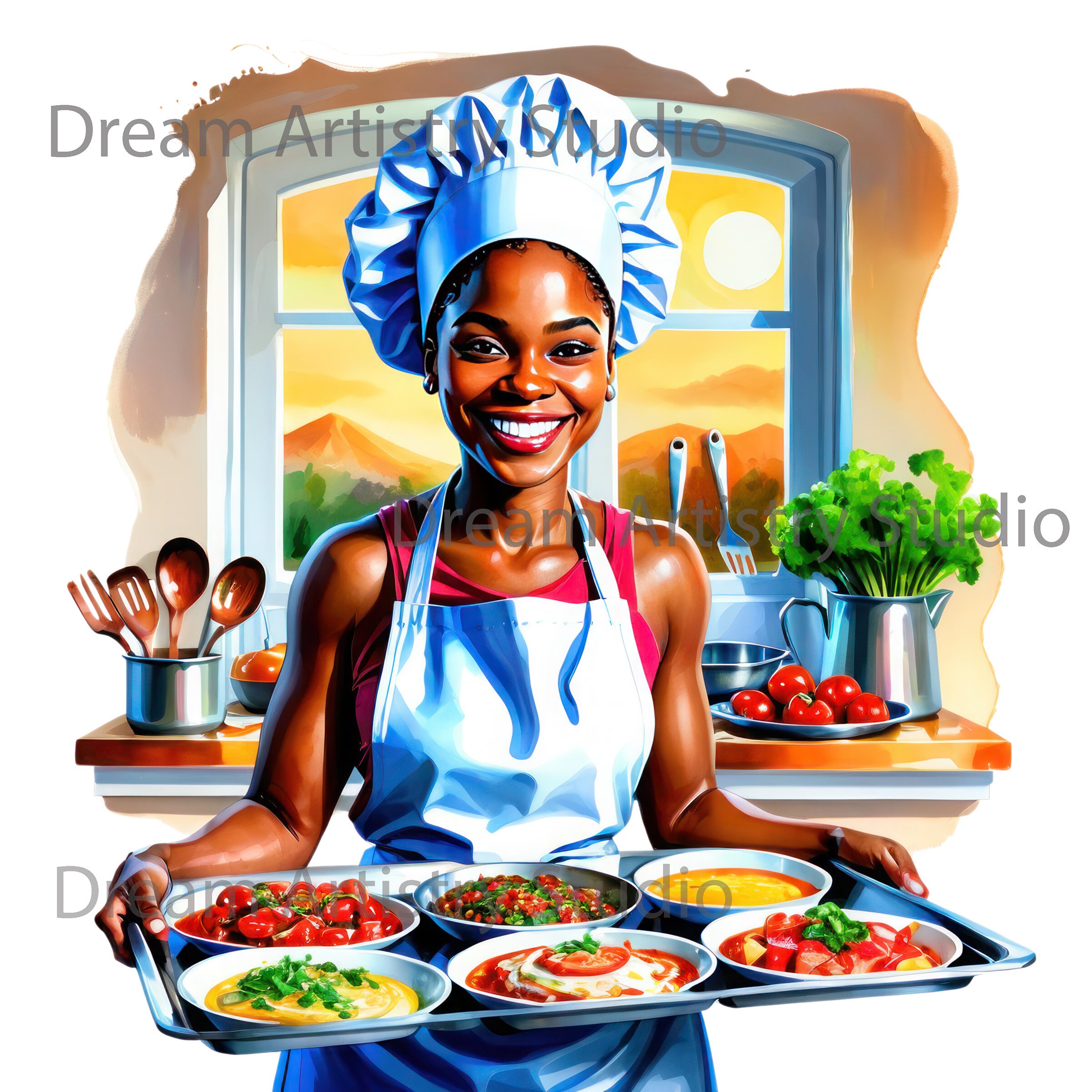 Watercolor Black Woman Chef Clipart, Afro American Chef Png, Cooking ...