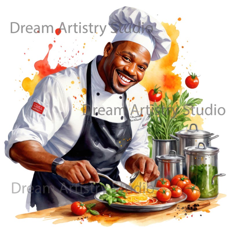 Watercolor Black Man Chef Clipart, Afro American Chef Png, Cooking ...