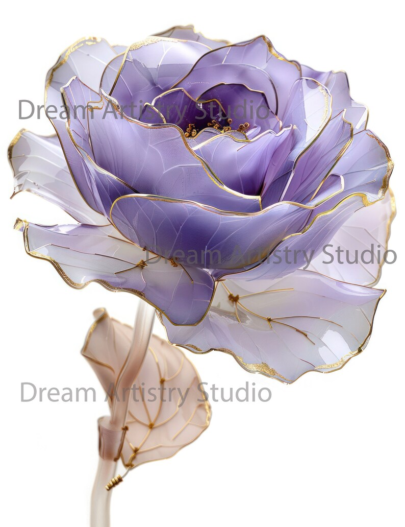 15 Purple Gold Roses Flowers Clipart, Purple Flowers Clipart, Printable ...