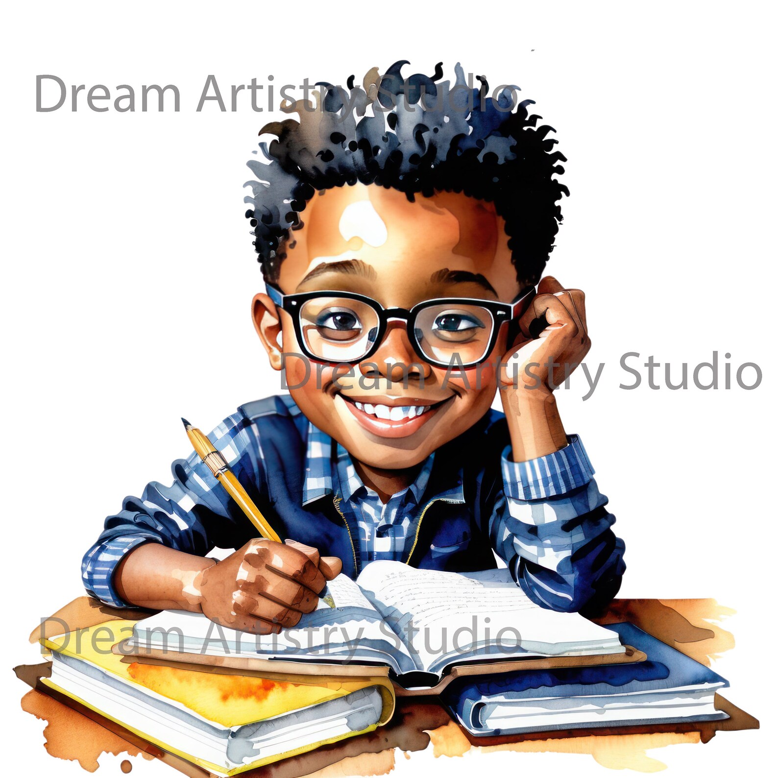 7 Watercolor Black Boy Student Clip Art, Book Lover Png, Reading Clip ...