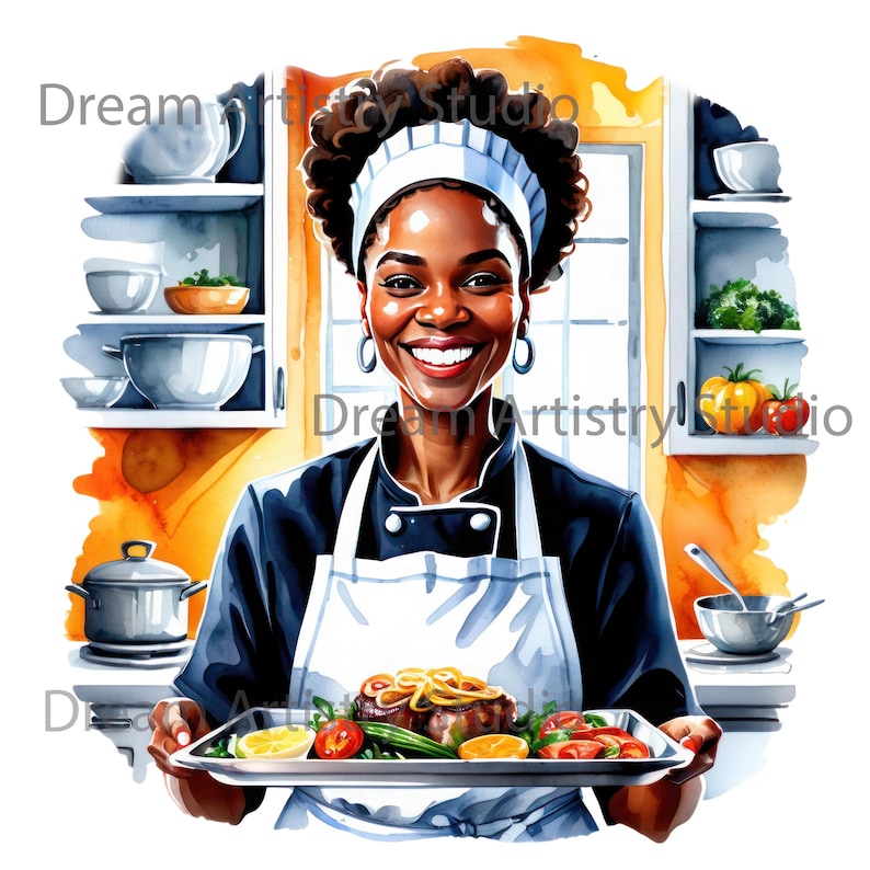 Watercolor Black Woman Chef Clipart, Afro American Chef Png, Cooking ...