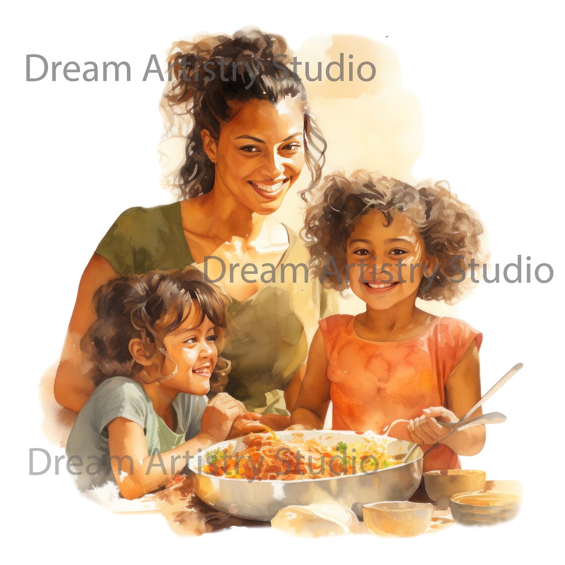 7 Watercolor Family Cooking Clipart, Mom and Girls Cooking Png, Kids ...