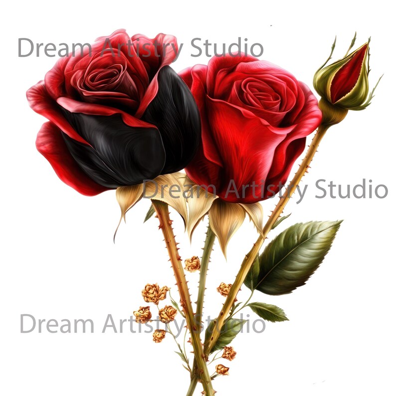 7 Black Red Roses Flowers Png, Printable Flowers Clipart, Printable ...