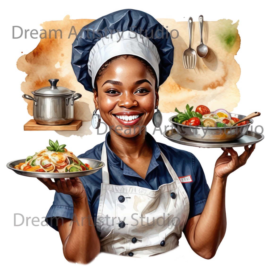 Watercolor Black Woman Chef Clipart, Afro American Chef Png, Cooking ...