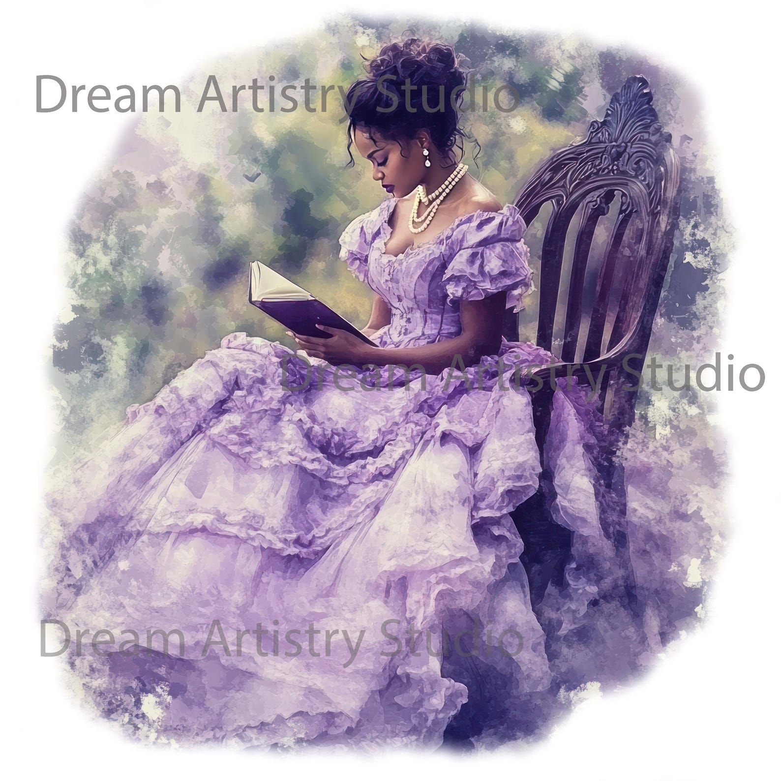 Watercolor Vintage Style Black Girl Reading Clip Art, Book Png, Reading ...