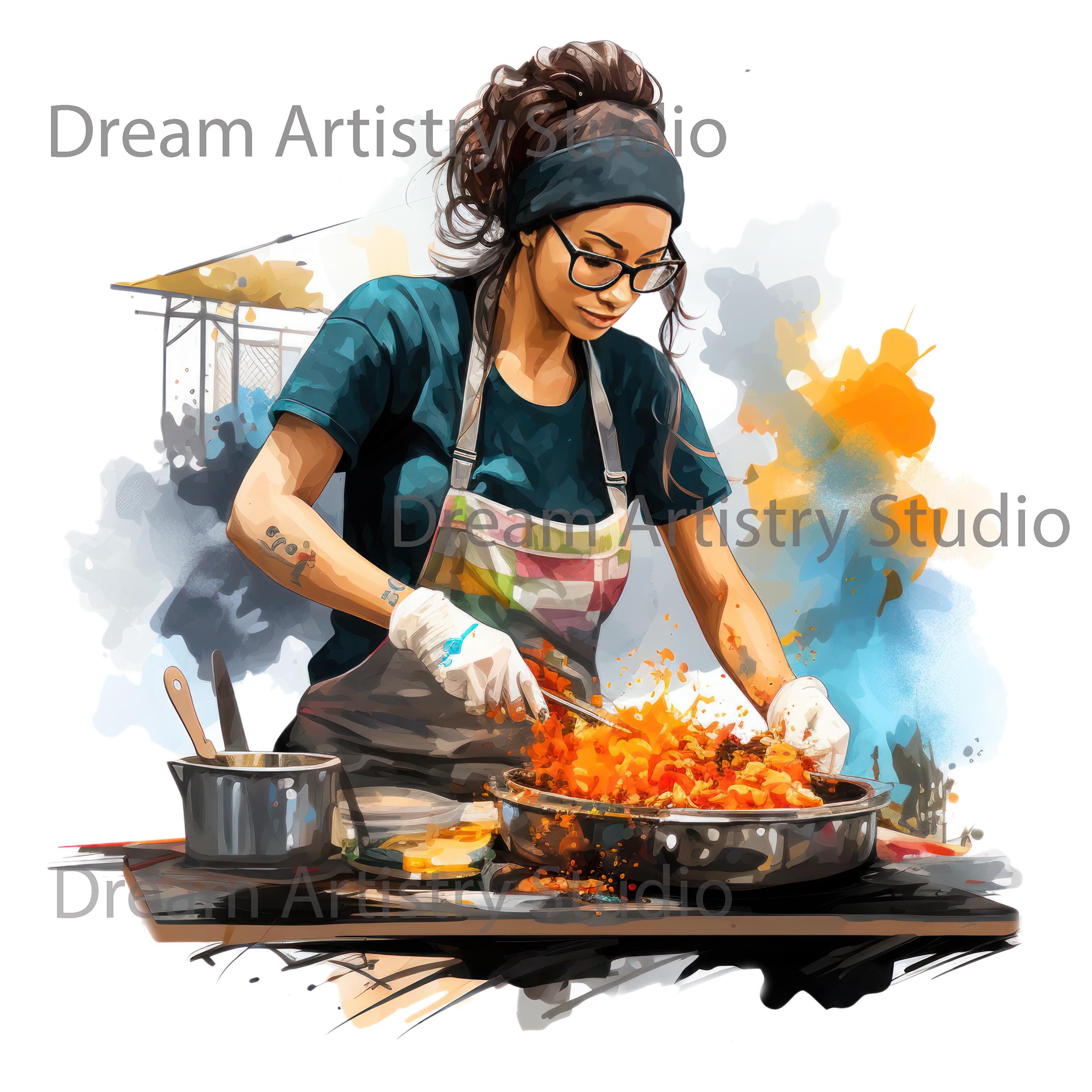 7 Watercolor , Black Woman Cooking Clipart, Afro American Woman Cook ...