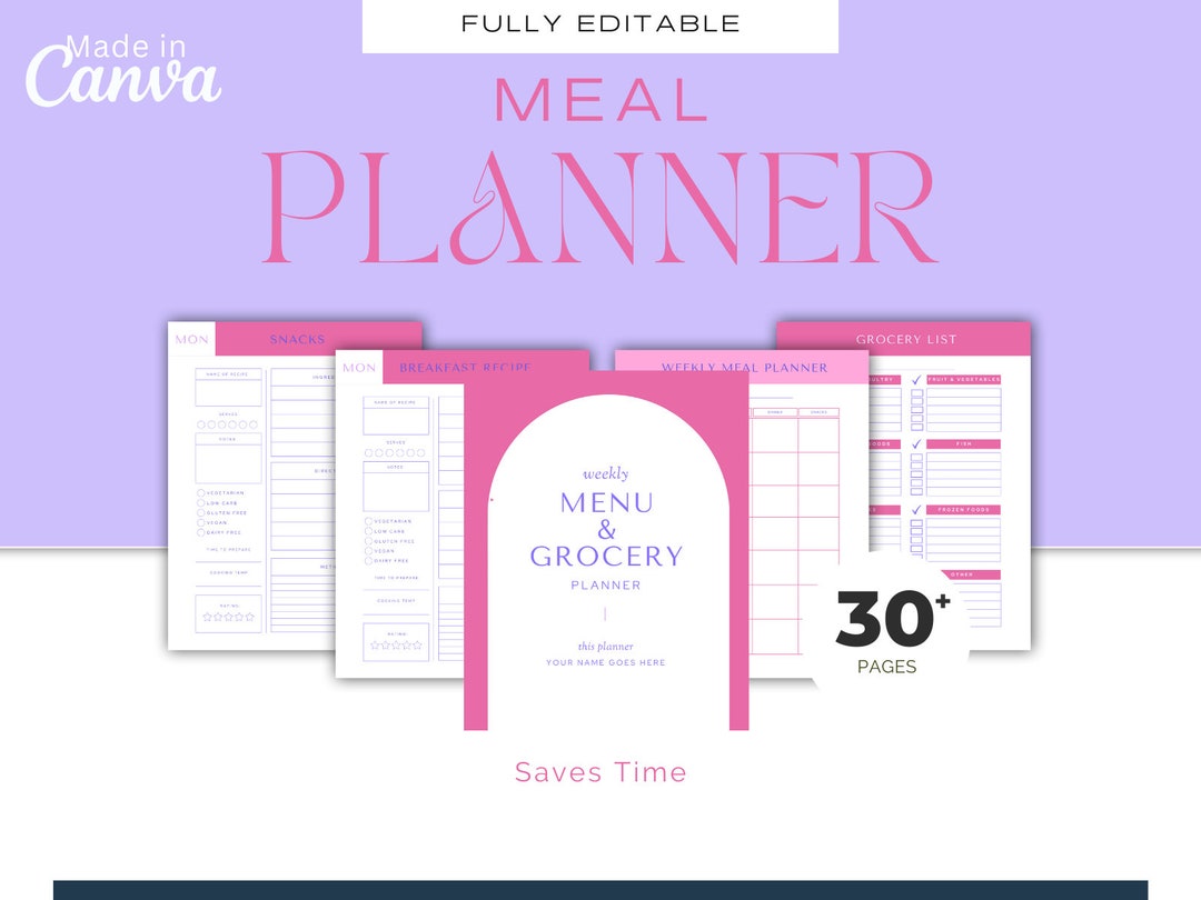 Editable Weekly Meal & Grocery Planner Template for Canva - Simplify ...
