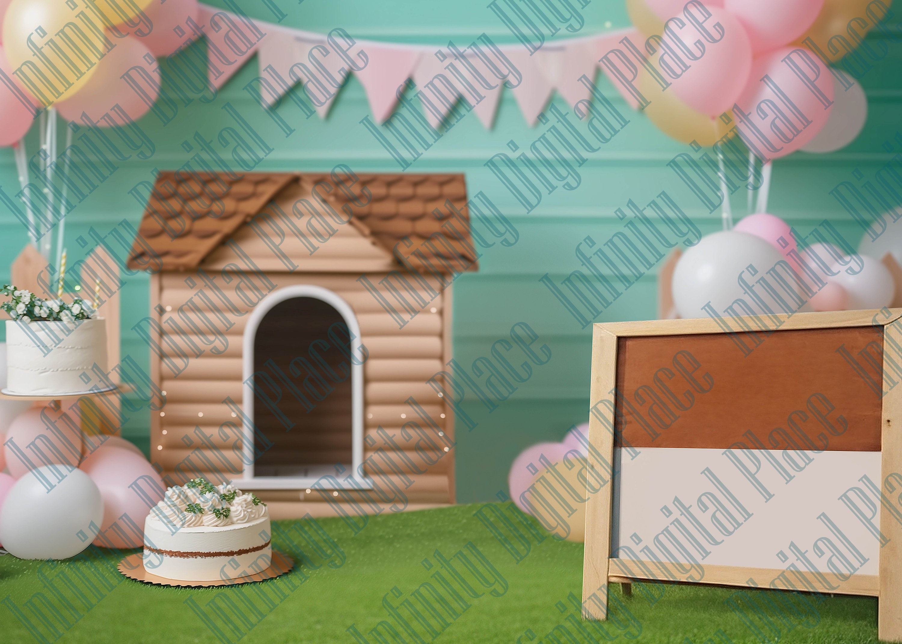 Personalized Birthday Dog House Digital Background, Custom Digital ...