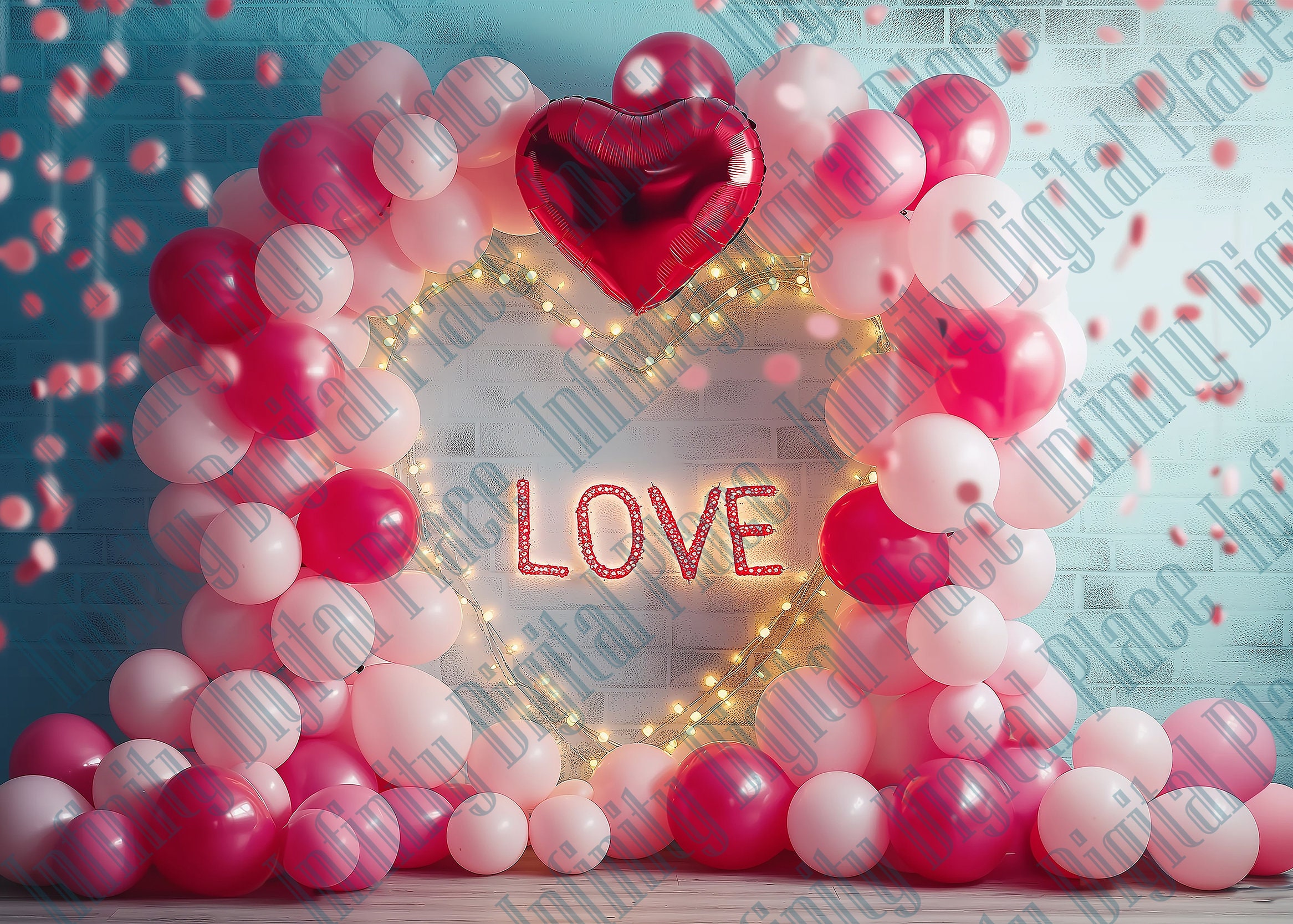 Valentine's Day Backdrop: Red and Pink Balloons, Digital Backdrop in ...