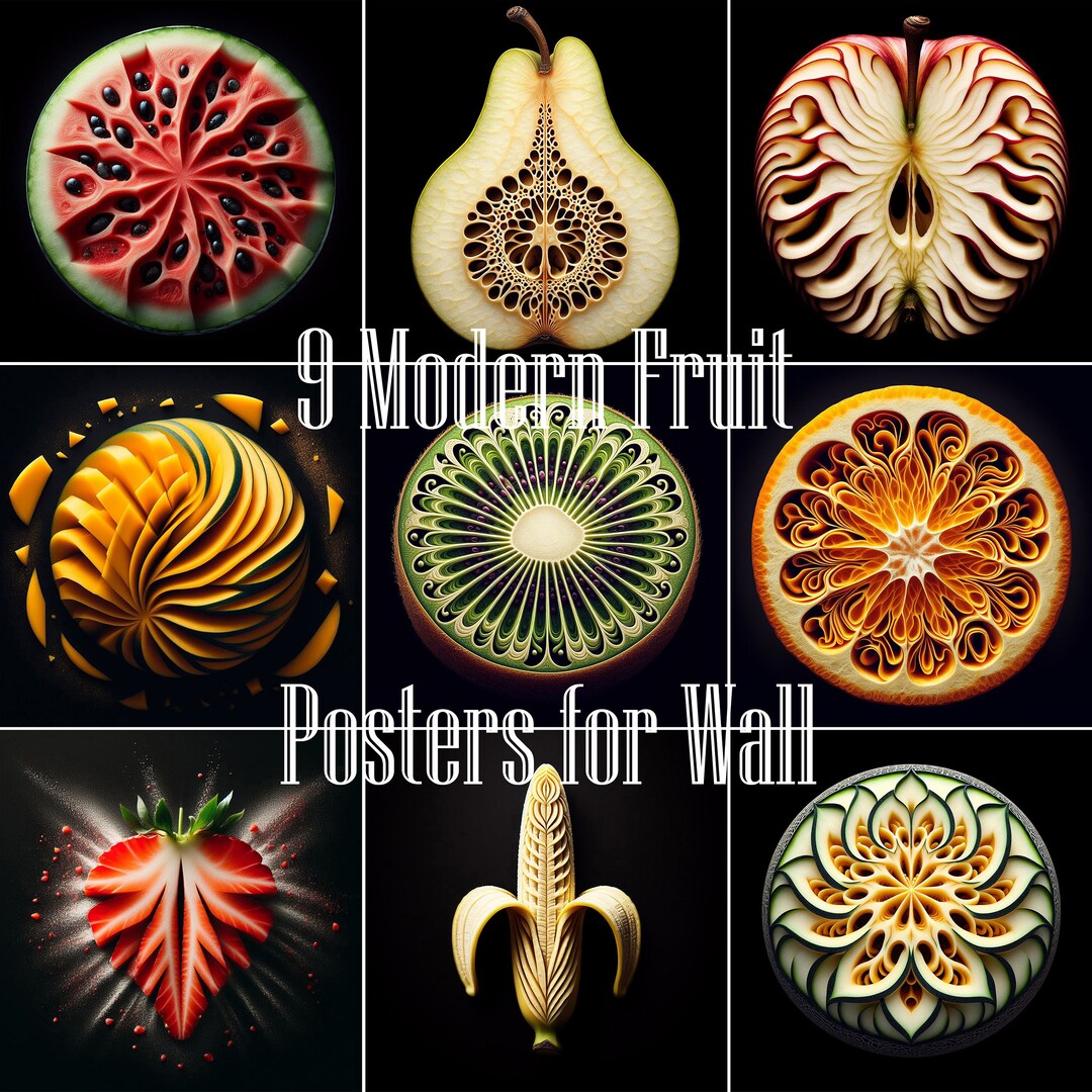 9 Modern Fruits Posters for Wall Pack, Art Kitchen Wall Decor, Fruit ...