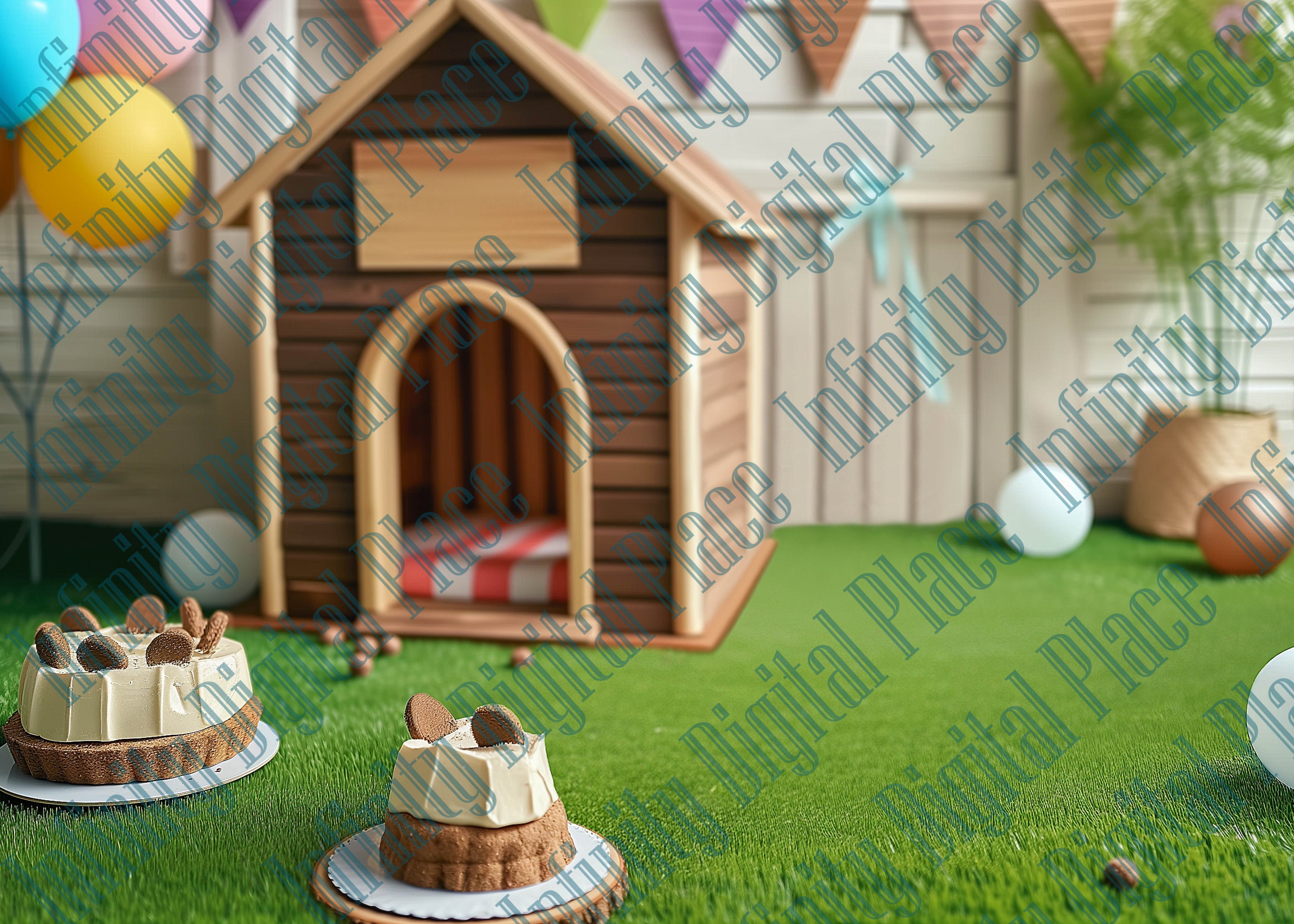 Personalized Birthday Dog House Digital Background, Custom Digital ...