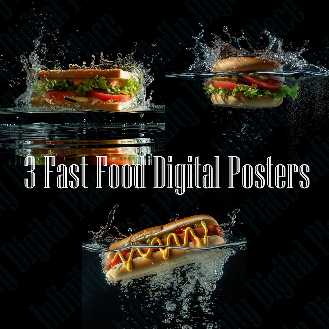 3 Fast Food Digital Posters, Fast Food Wall Art, Burger Hot Dog ...