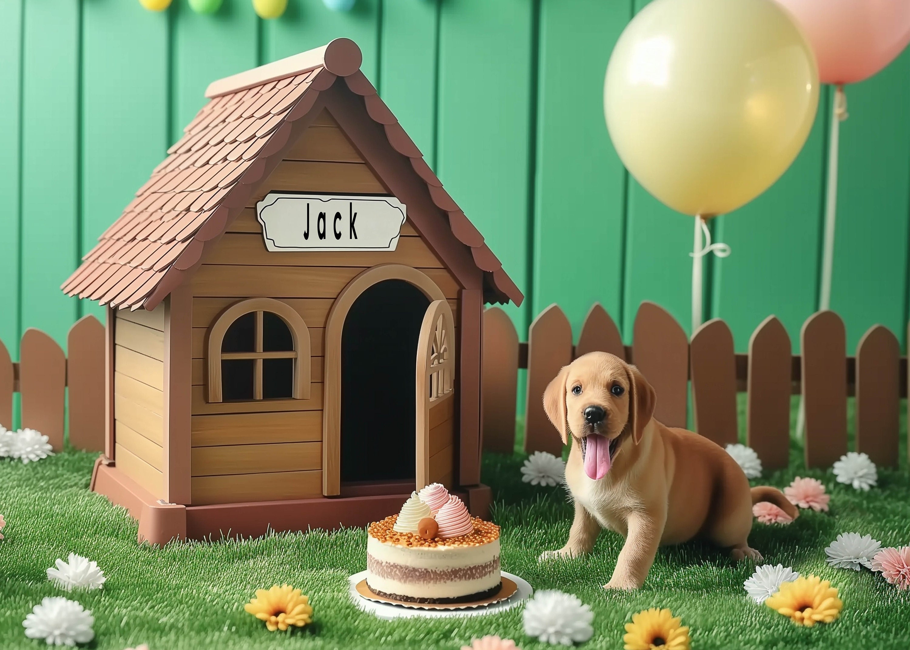 Personalized Birthday Dog House Digital Background, Custom Digital ...