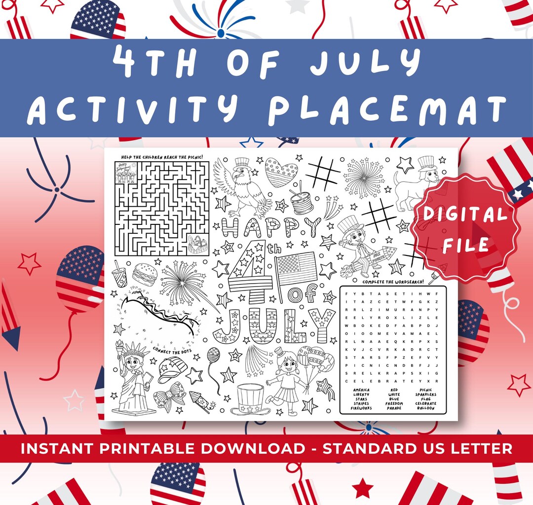 4th of July Activity Placemat for Kids // Fun July 4th Party Games ...